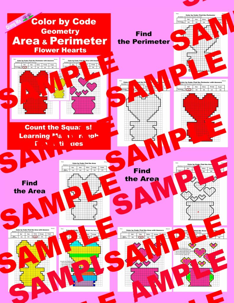 Valentine Color by Code: Area and Perimeter: Count Squares 4 in 1 ...