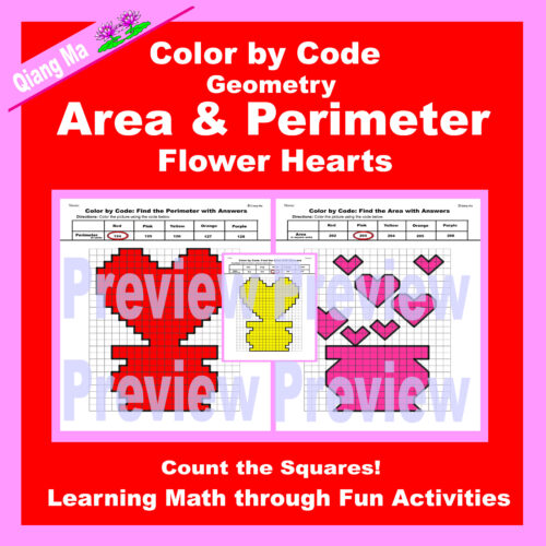 Valentine Color by Code: Area and Perimeter: Count Squares: Flower ...