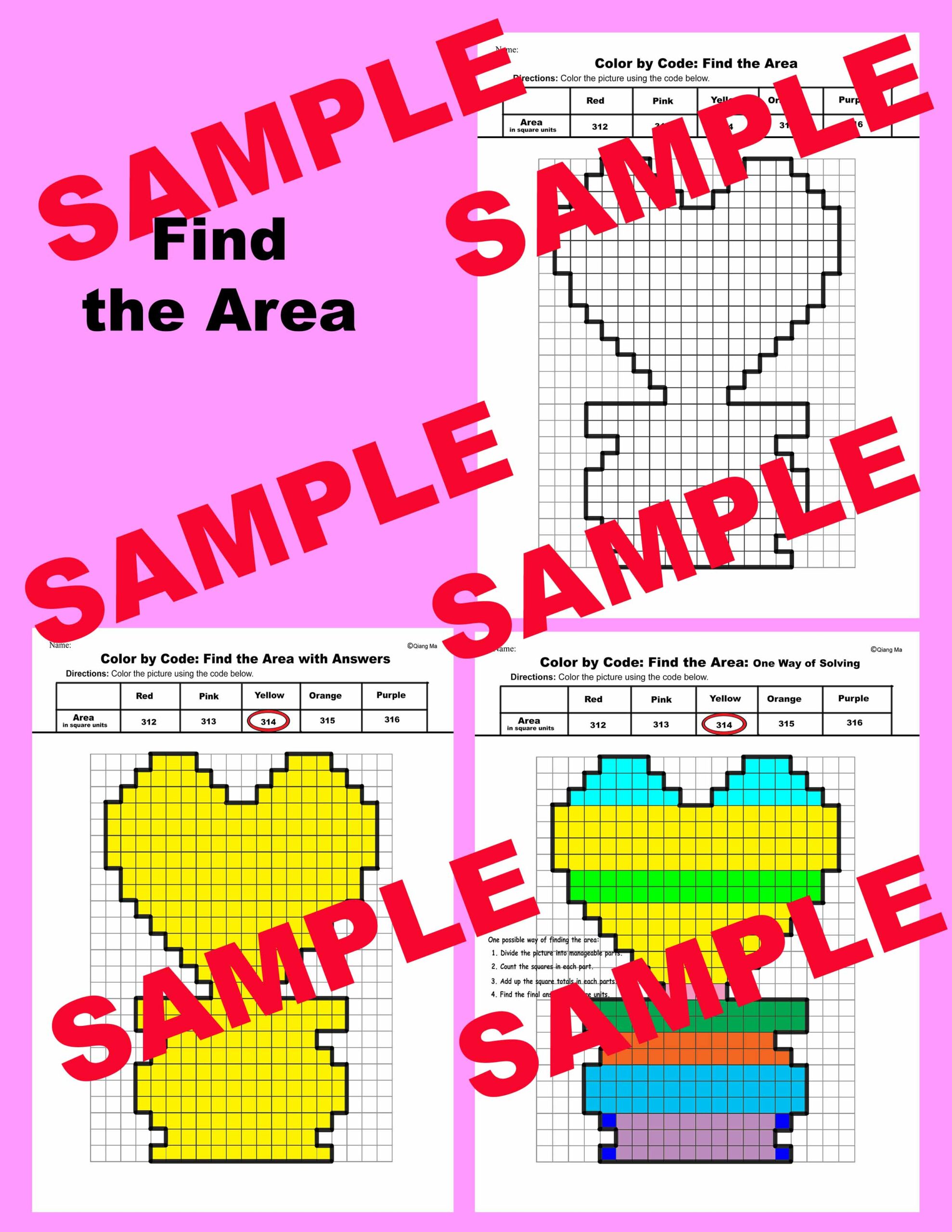 Valentine Color by Code: Area and Perimeter: Count Squares: Flower ...