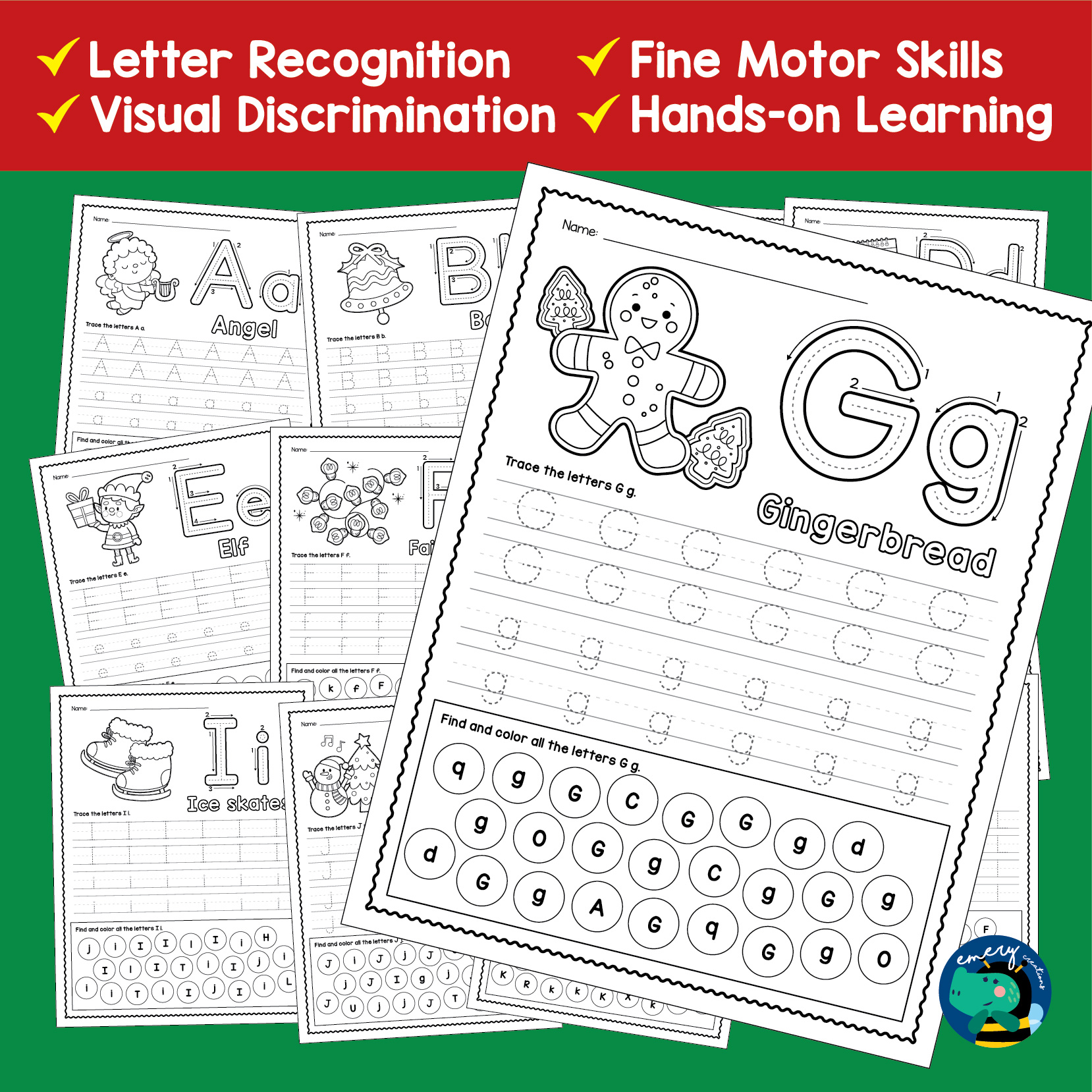 Christmas A-Z Worksheets: Alphabet Tracing | Find the letter | No-Prep ...