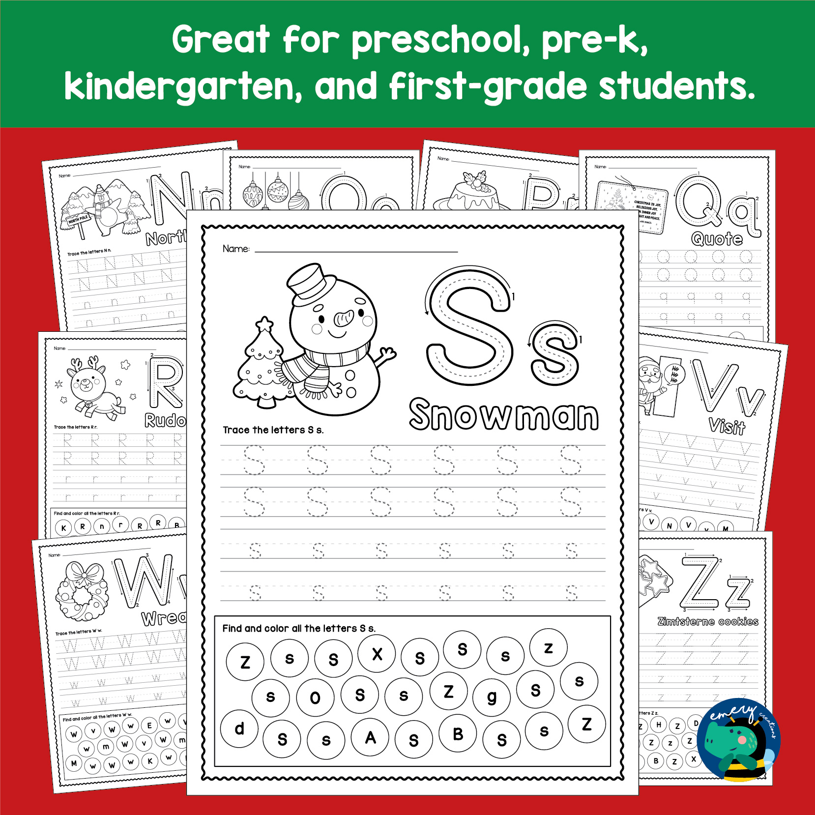 Christmas A-Z Worksheets: Alphabet Tracing | Find the letter | No-Prep ...