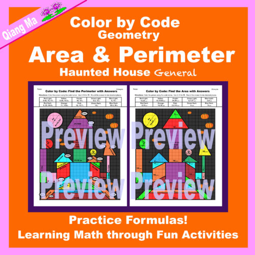 Halloween Color by Code: Area and Perimeter:Practice Formulas General ...