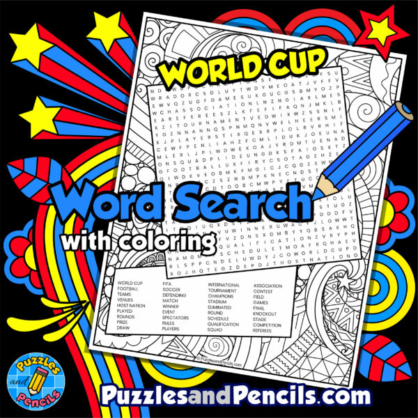 World Cup Word Search Puzzle Activity Page with Coloring | Football ...