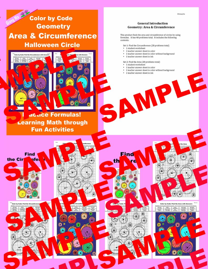 Halloween Color by Code: Area and Circumference: Practice Formulas ...