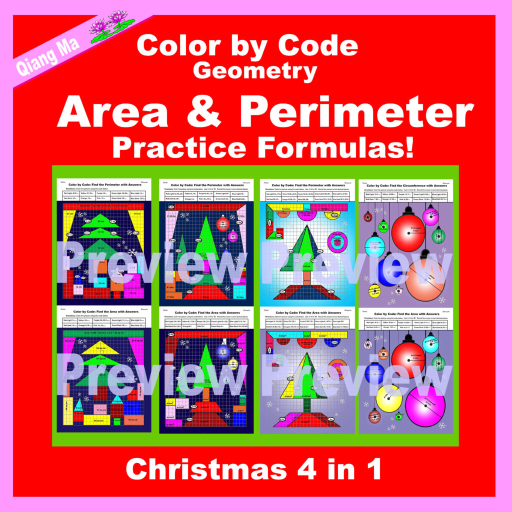 Christmas Color by Code: Area and Perimeter Tree 4 in 1: Practice ...