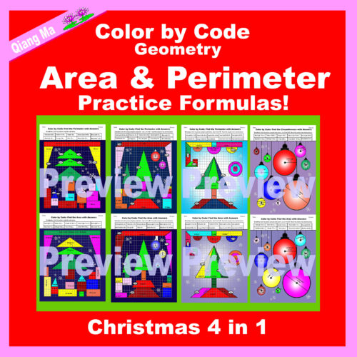 Christmas Color by Code: Area and Perimeter Tree 4 in 1: Practice ...