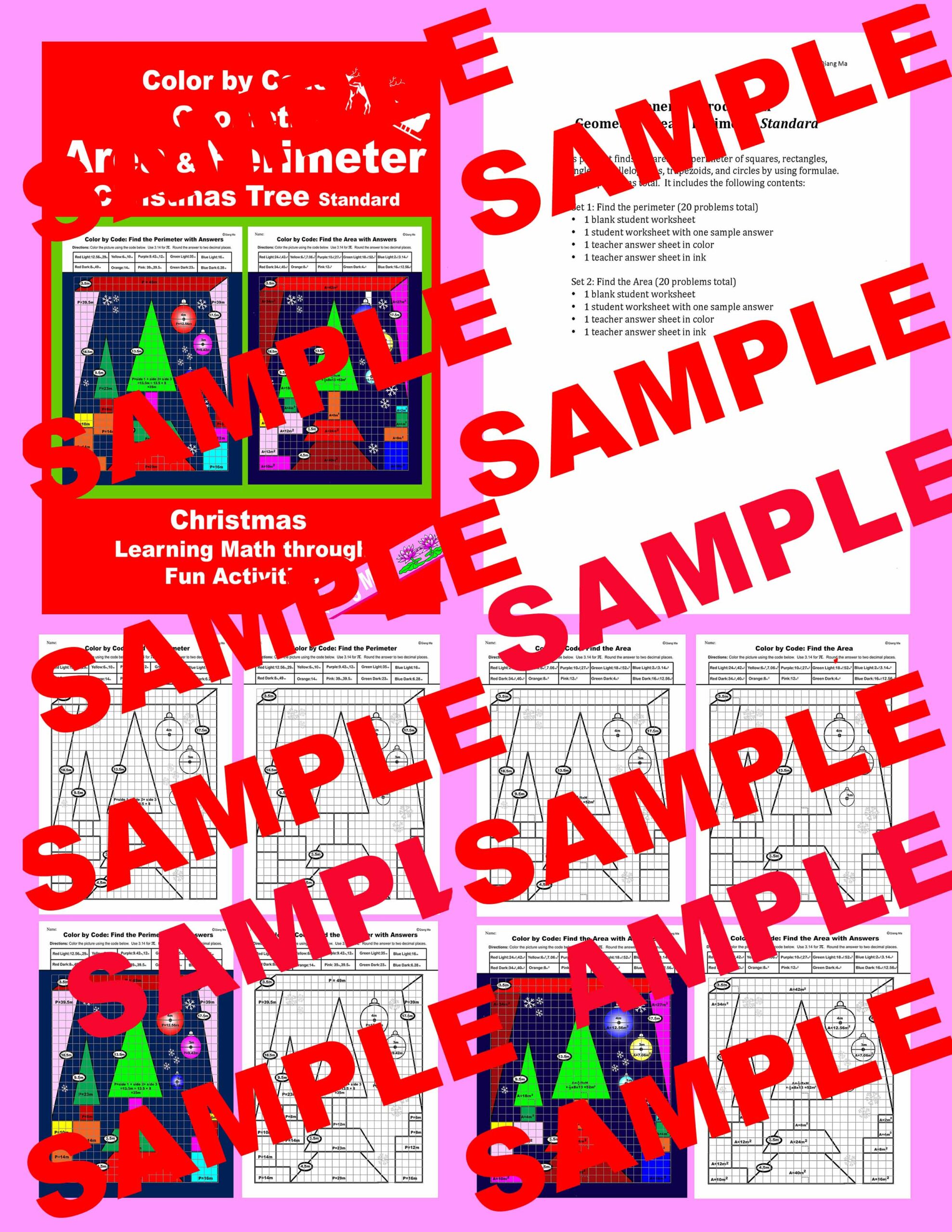 Christmas Color by Code: Area and Perimeter: Christmas Tree Standard ...