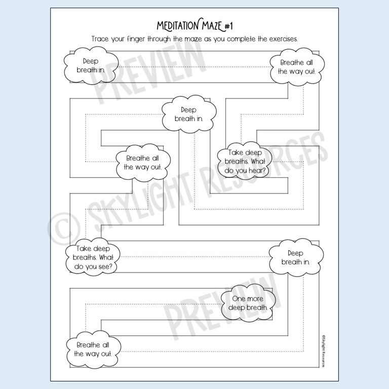 Meditation Mazes Mental Health Mindfulness Activity | Social Emotional ...