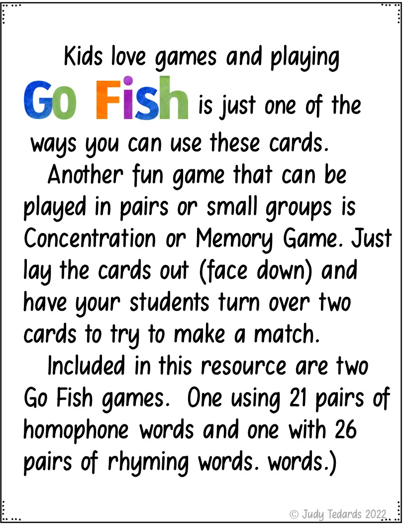 GO FISH {Homophones and Rhyming Words} | Made By Teachers