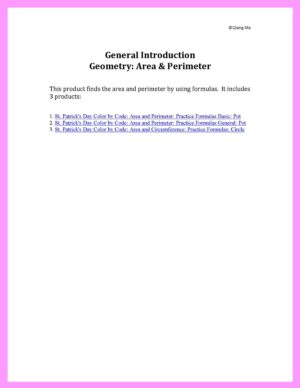St. Patrick's Day Color by Code: Area and Perimeter:Practice Formulas ...