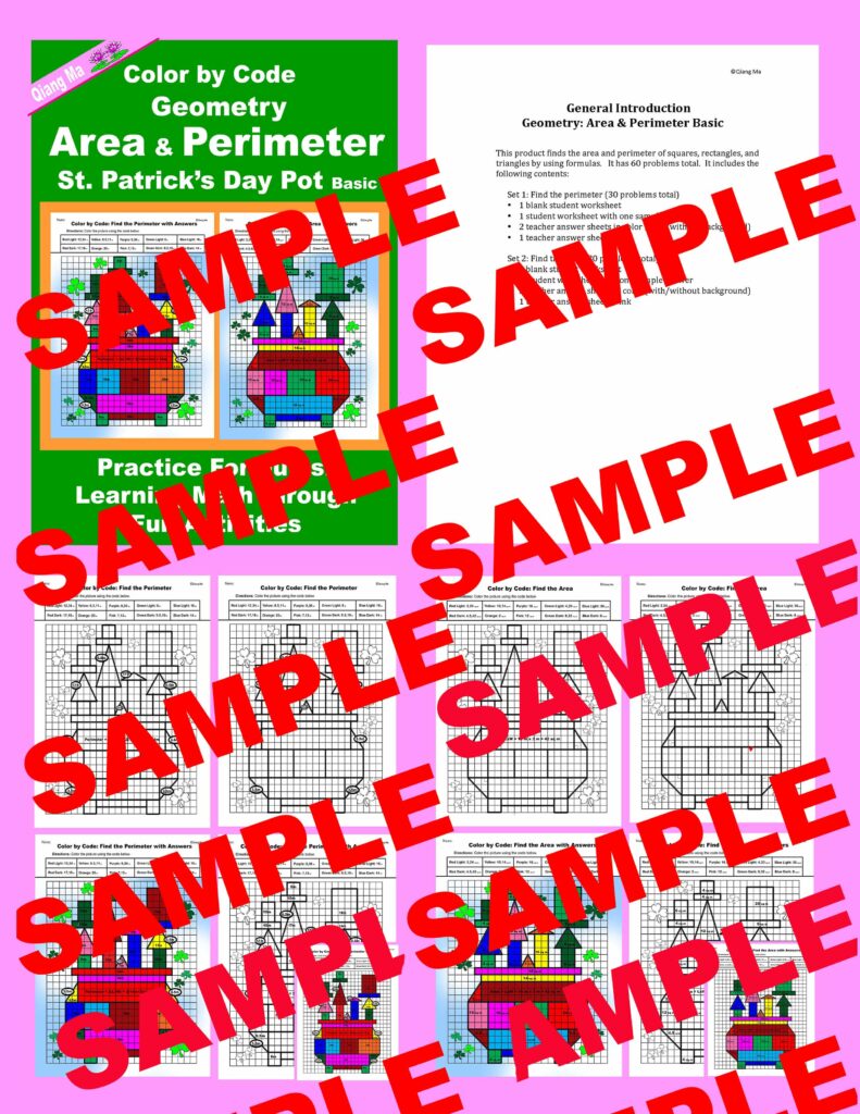 St. Patrick's Day Color by Code: Area and Perimeter:Practice Formulas ...