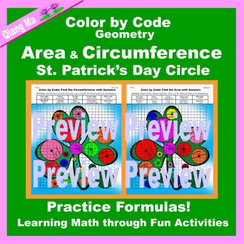 St. Patrick's Day Color by Code: AreaCircumference:PracticeFormulas ...
