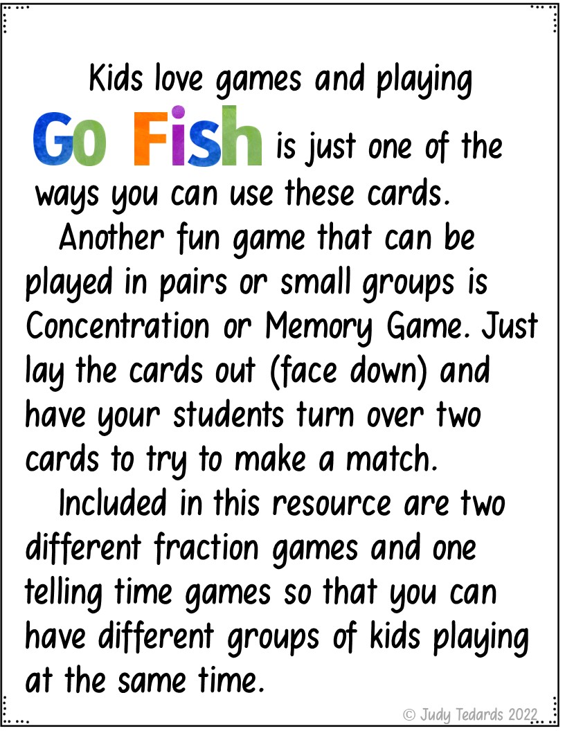 GO FISH {Fractions and Time} | Made By Teachers