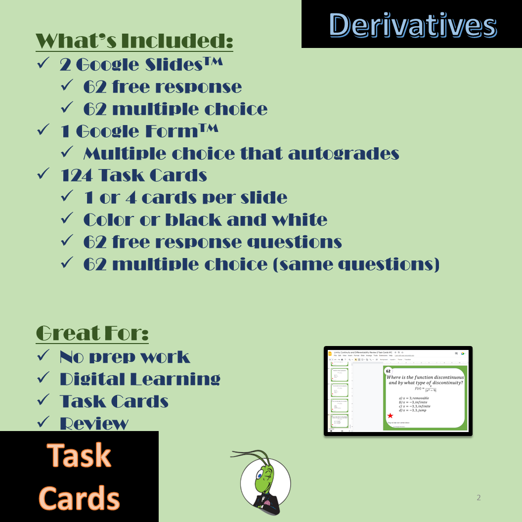 Limits, Continuity, Derivatives 2 Calculus Task Cards Google | Made By ... Limits, Continuity, Derivatives 2 Calculus Task Cards Google | Made By ...