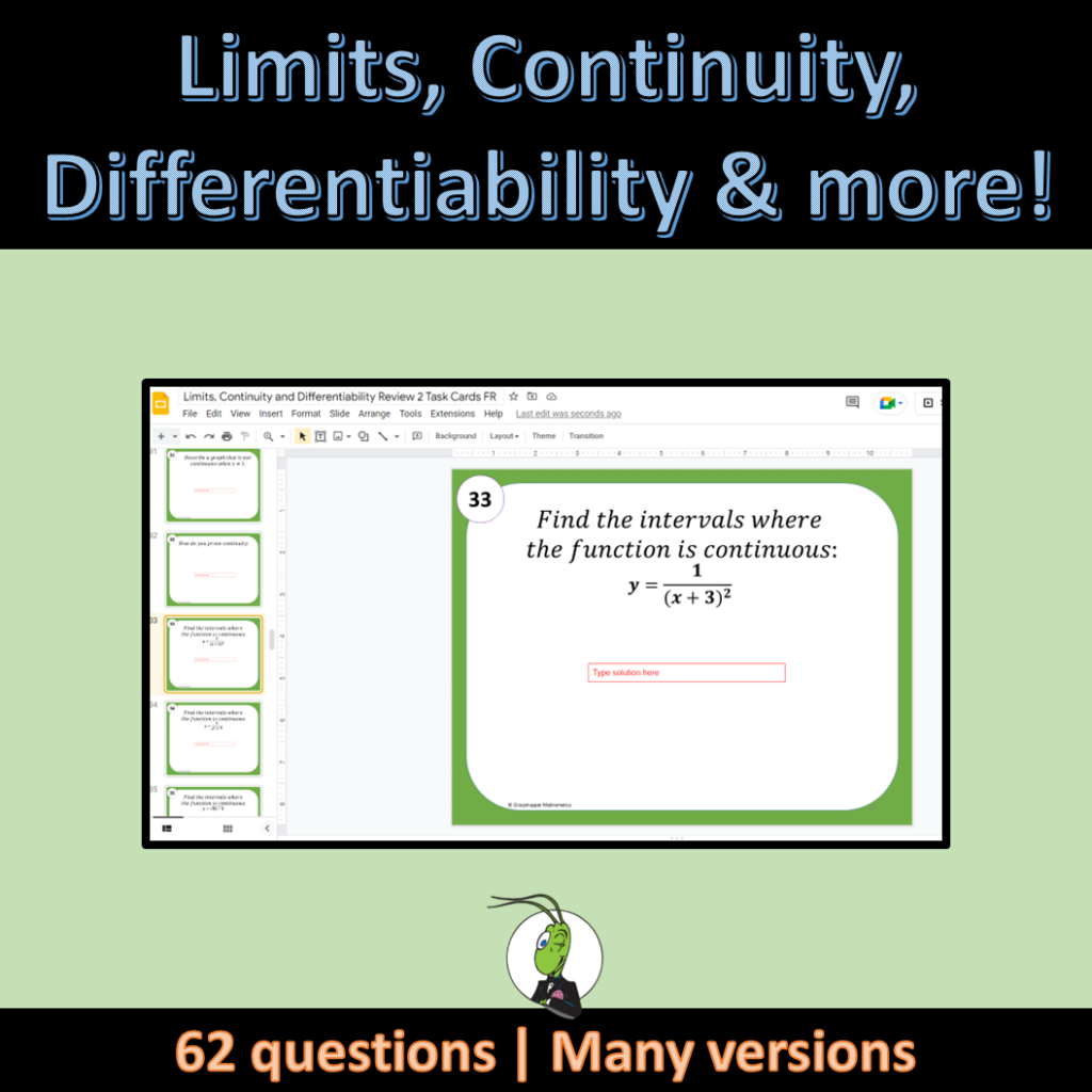 Limits, Continuity, Derivatives 2 Calculus Task Cards Google - Made By ...