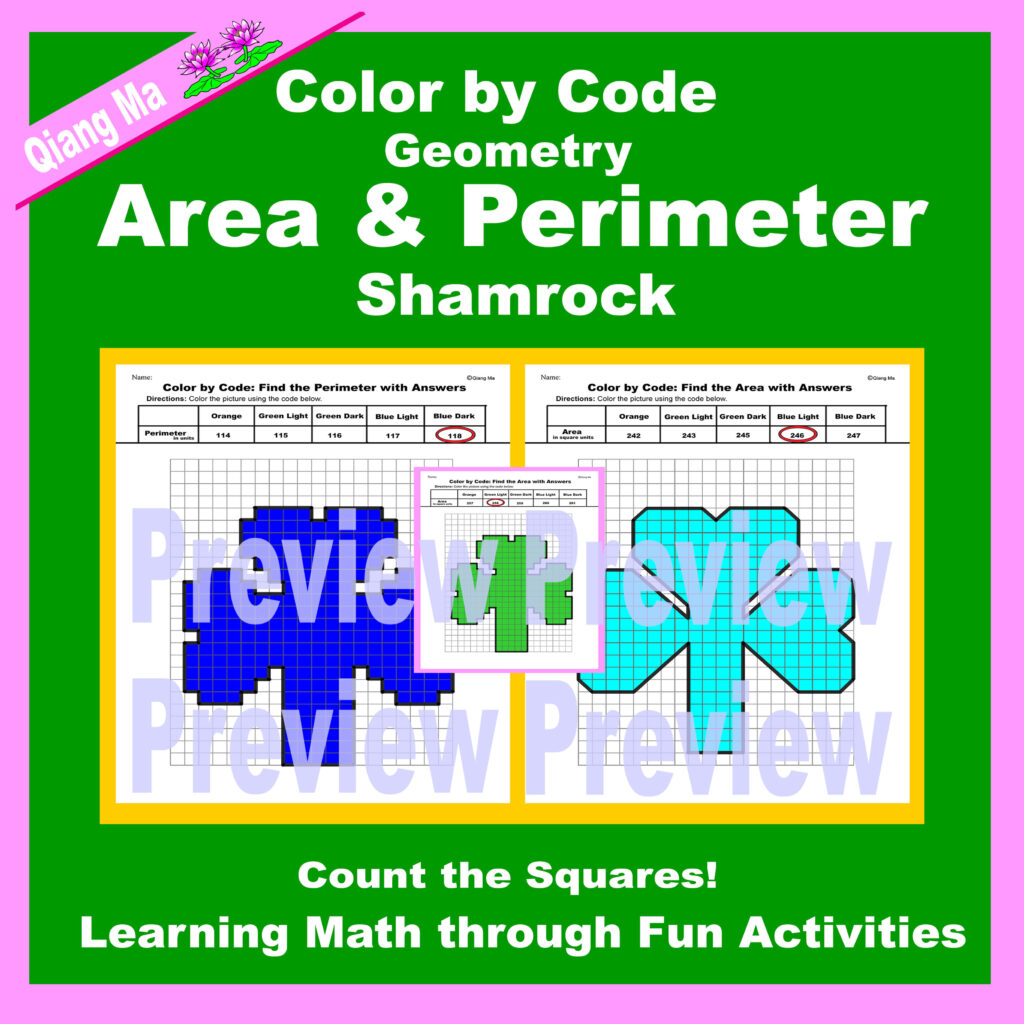 St. Patrick's Day Color by Code: Area and Perimeter:Count Squares ...