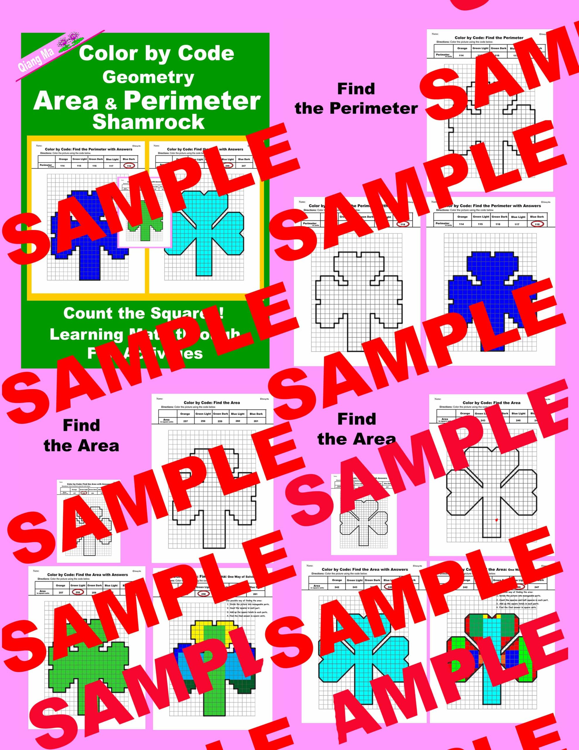 St. Patrick's Day Color by Code: Area and Perimeter:Count Squares ...