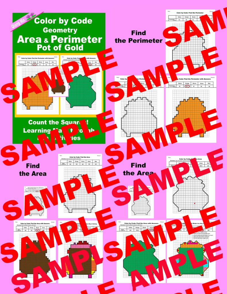 St. Patrick's Day Color by Code: Area and Perimeter: Count Squares ...