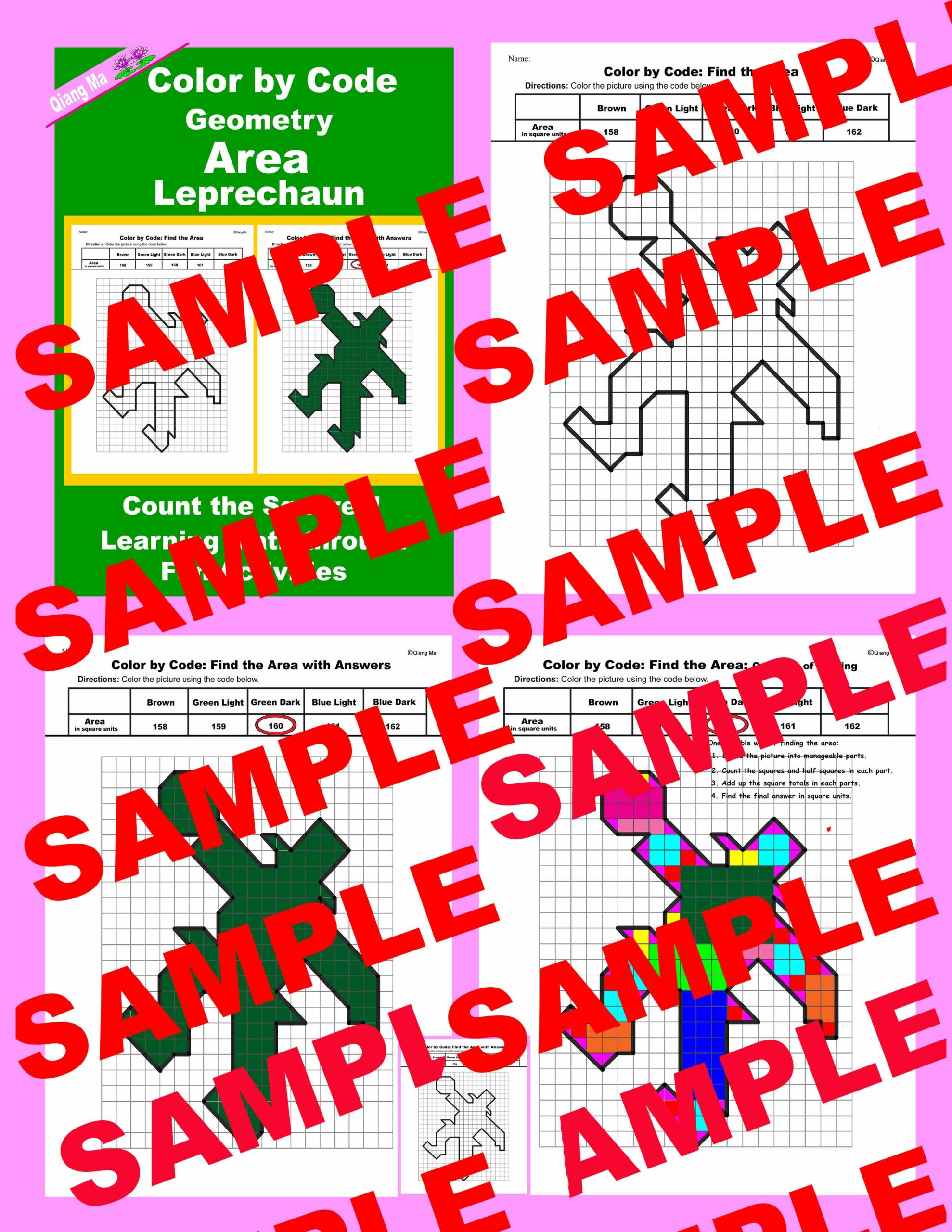 St. Patrick's Day Color by Code: Area: Count Squares: Leprechaun | Made ...