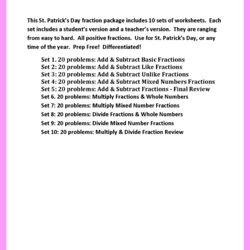 St. Patrick's Color by Code Fractions: Add, Subtract, Multiply, Divide ...