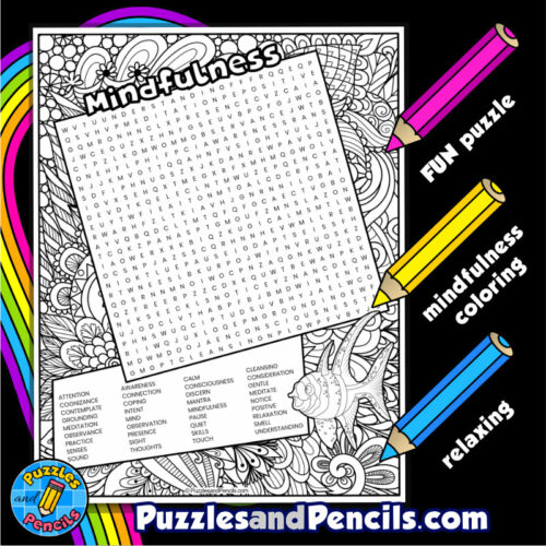 Mindfulness Word Search Puzzle Activity Page with Coloring | Wordsearch ...