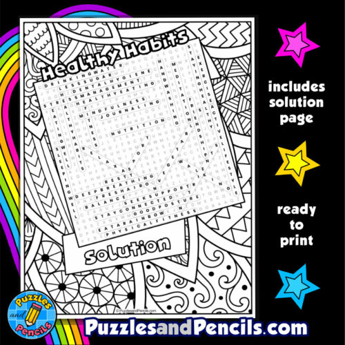 Healthy Habits Word Search Puzzle Activity Page with Coloring ...