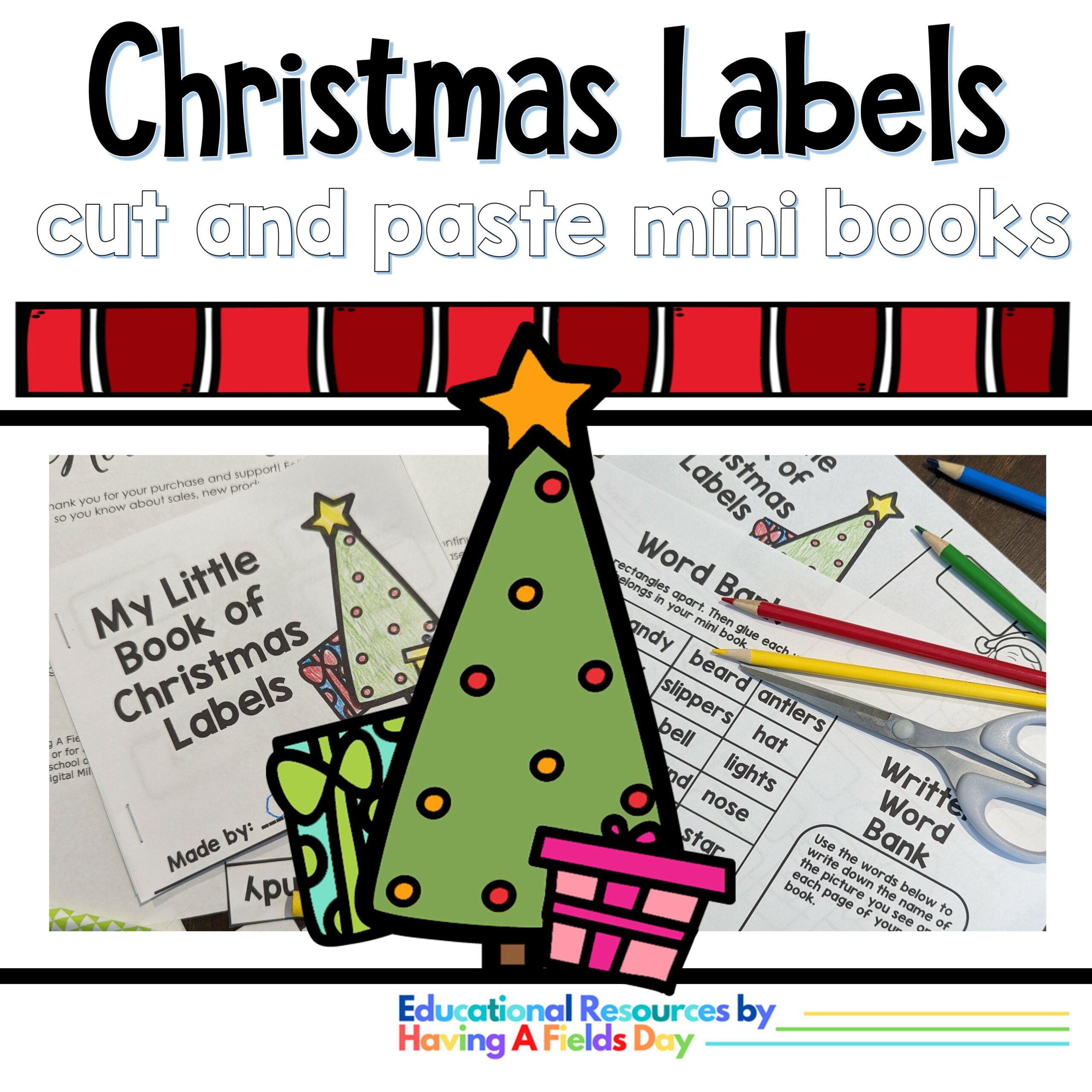 Christmas Labels Cut and Paste Mini Book - Made By Teachers