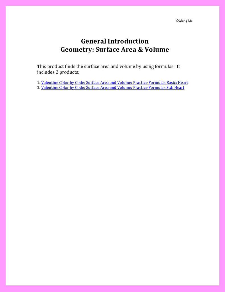 Valentine Color by Code: Surface Area and Volume 2 in 1: Practice ...