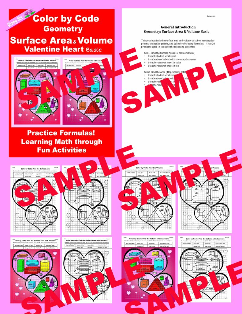 Valentine Color by Code: Surface Area and Volume 2 in 1: Practice ...