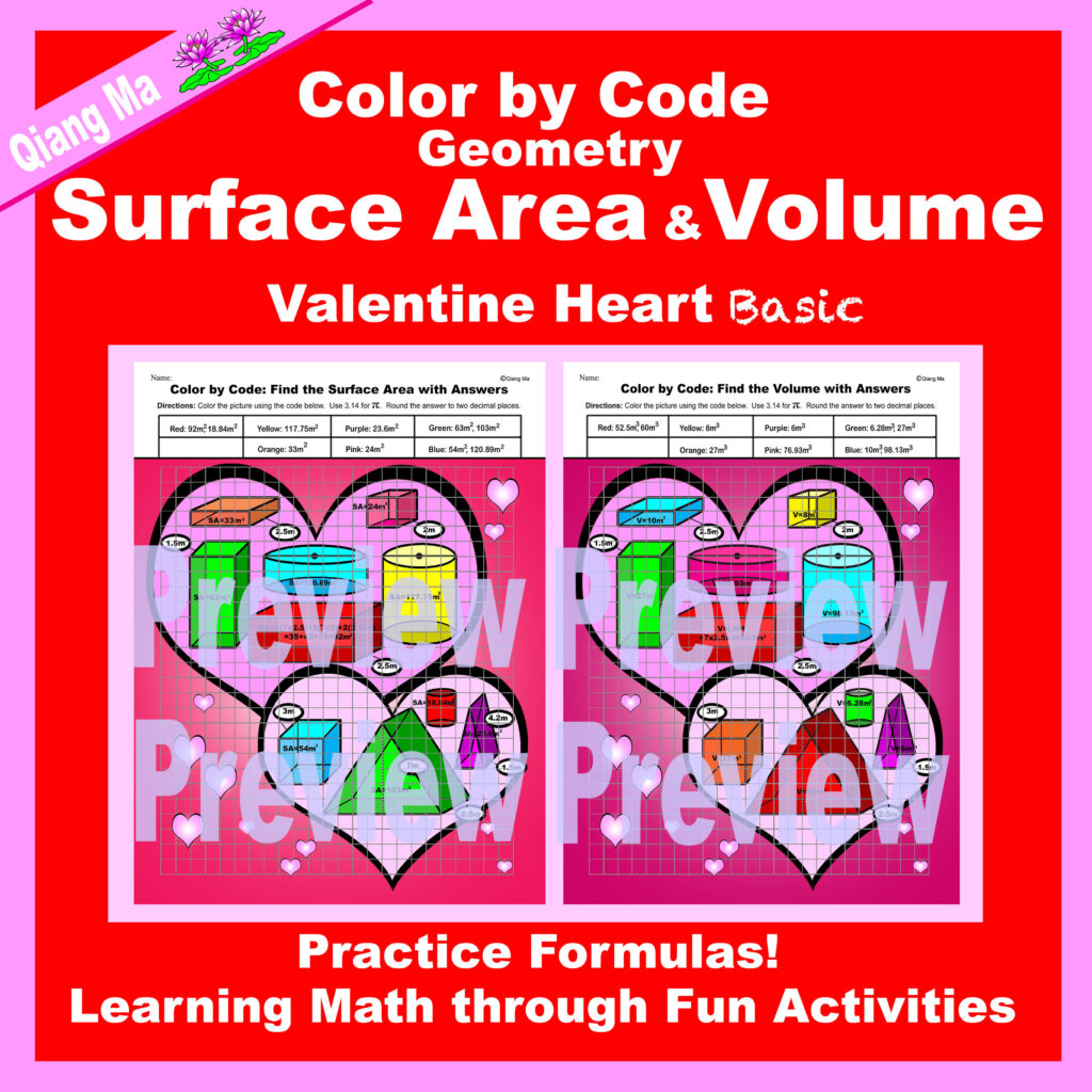 Valentine Color By Code Surface Area And Volume PracticeFormulasBasic Valentine Color By Code Surface Area And Volume PracticeFormulasBasic