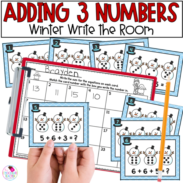 Adding 3 Numbers - Winter Math - Write the Room - Made By Teachers