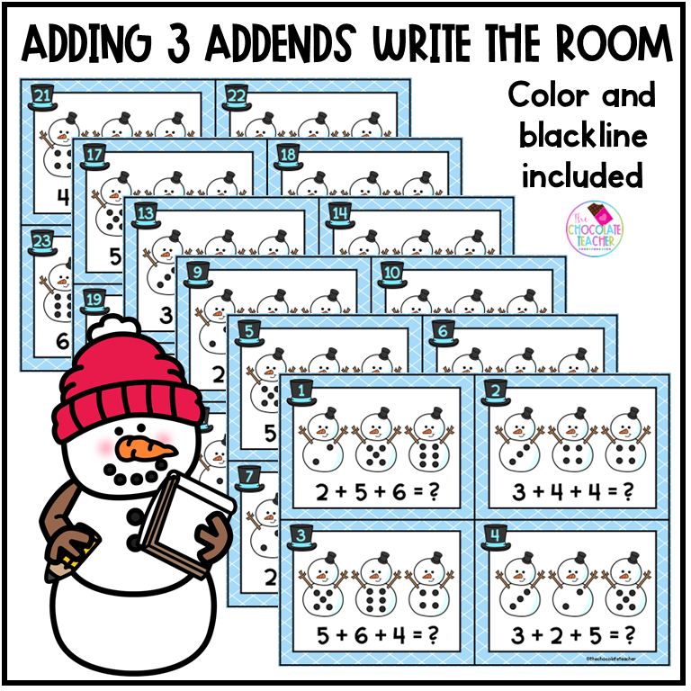 Adding 3 Numbers - Winter Math - Write the Room | Made By Teachers