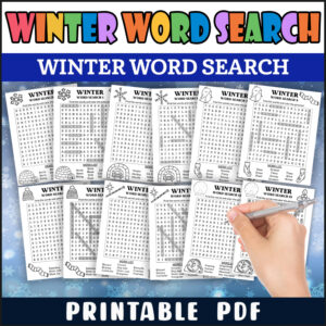 Printable 20 Winter Word Search Puzzle For Kids, PDF Fun Winter Party ...