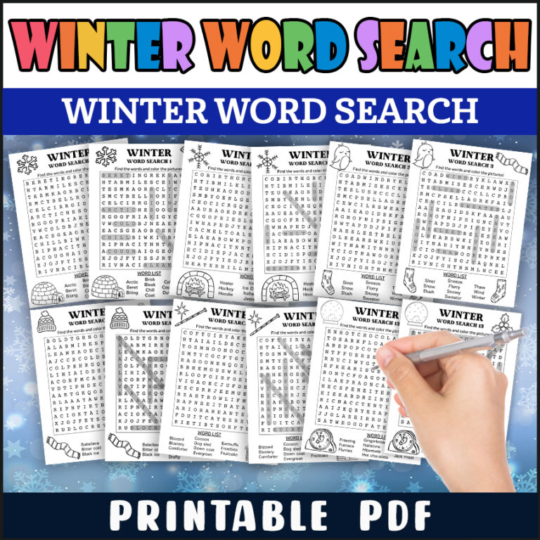 Printable 20 Winter Word Search Puzzle For Kids, PDF Fun Winter Party ...