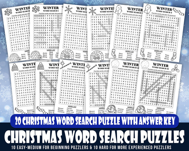 Printable 20 Winter Word Search Puzzle For Kids, PDF Fun Winter Party ...