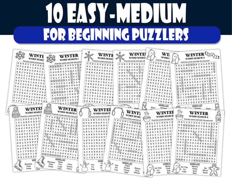 Printable 20 Winter Word Search Puzzle For Kids, PDF Fun Winter Party ...