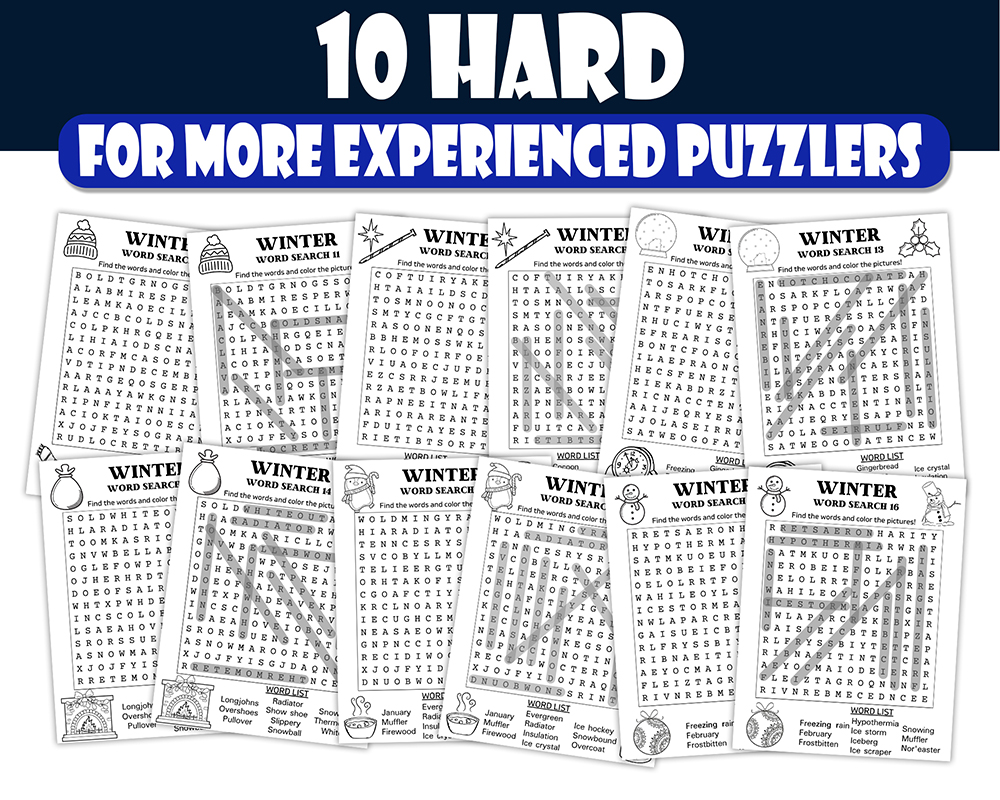 Printable 20 Winter Word Search Puzzle For Kids, PDF Fun Winter Party ...