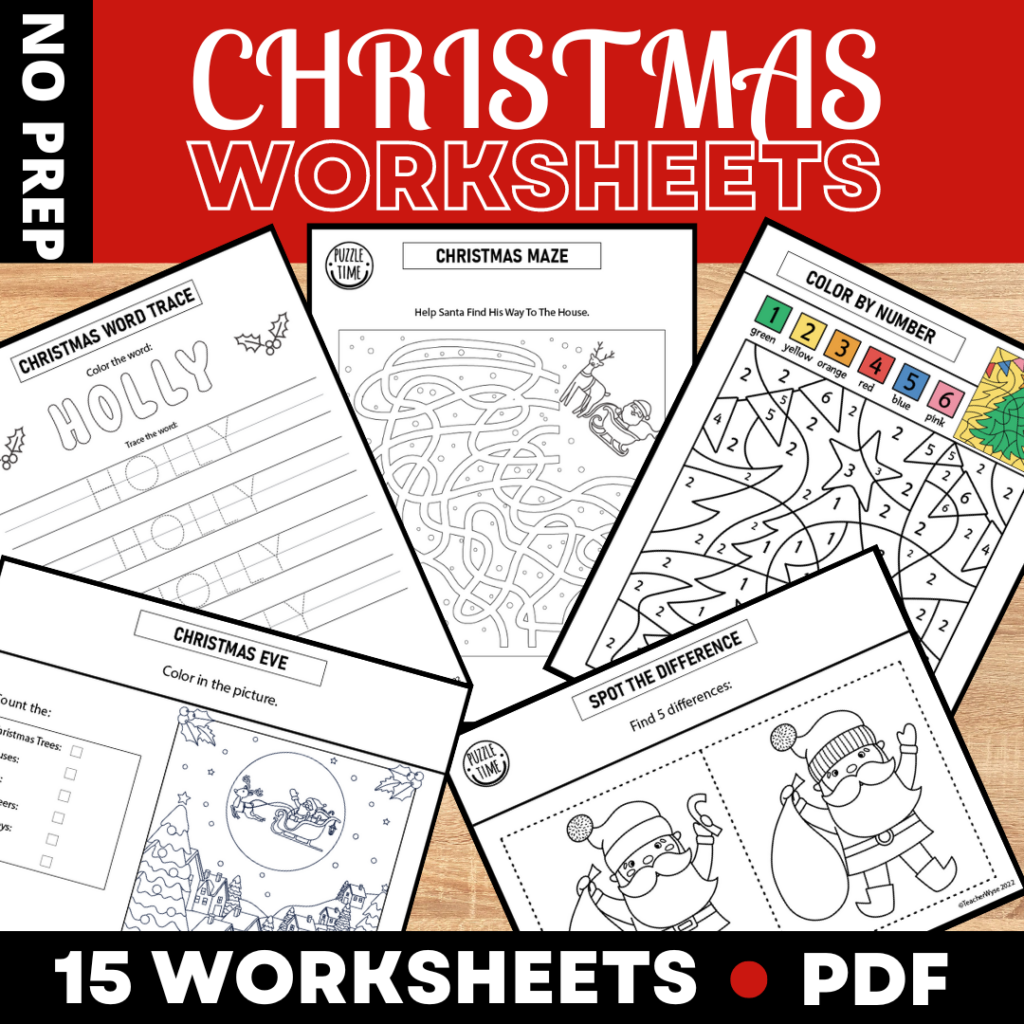 Christmas Activity No Prep Worksheets PDF Word Trace Puzzles Scavenger ...