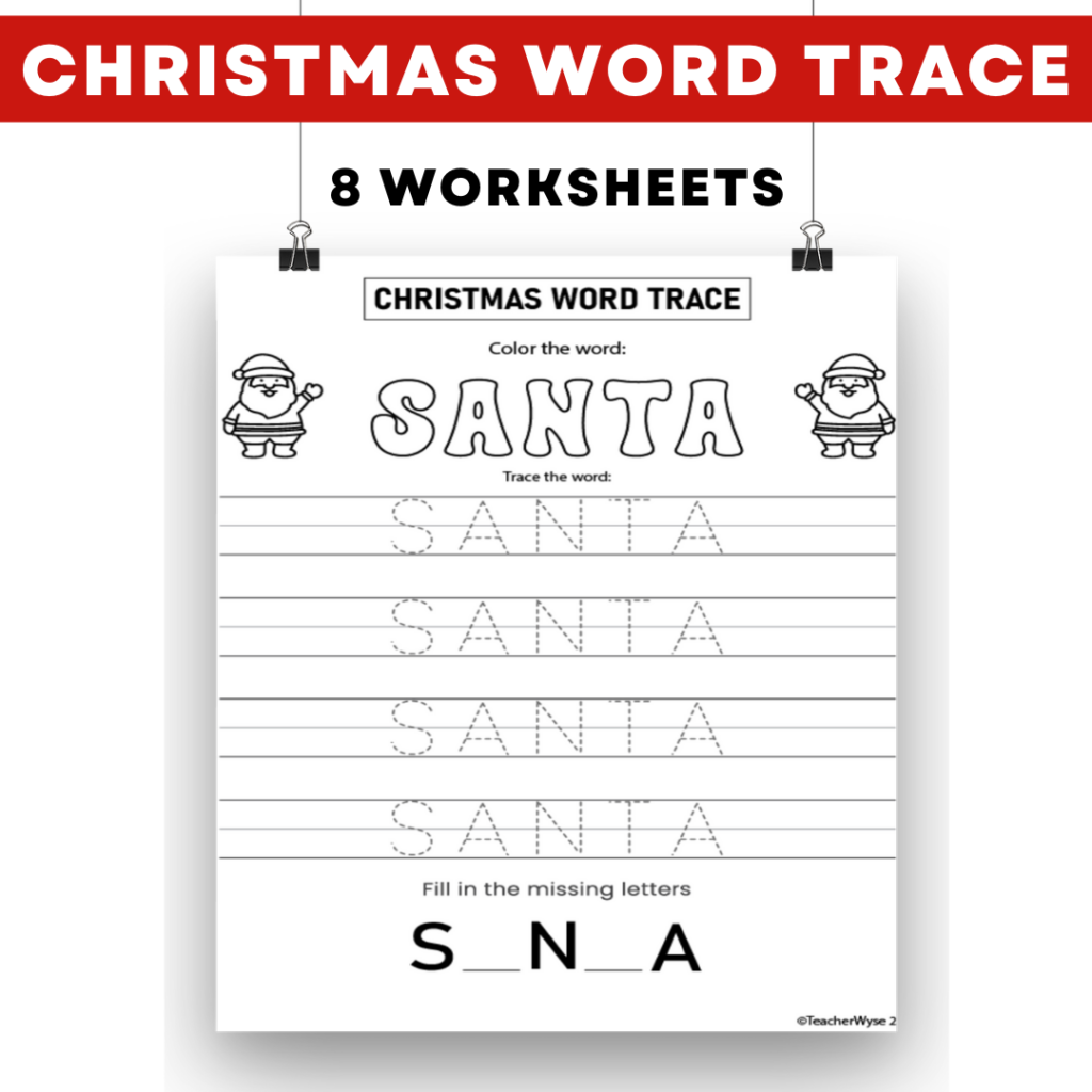 Christmas Activity No Prep Worksheets PDF Word Trace Puzzles Scavenger ...