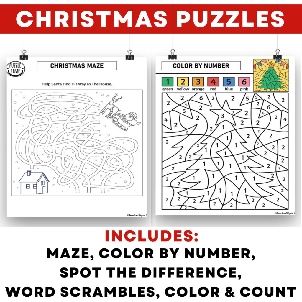 Christmas Activity No Prep Worksheets PDF Word Trace Puzzles Scavenger ...