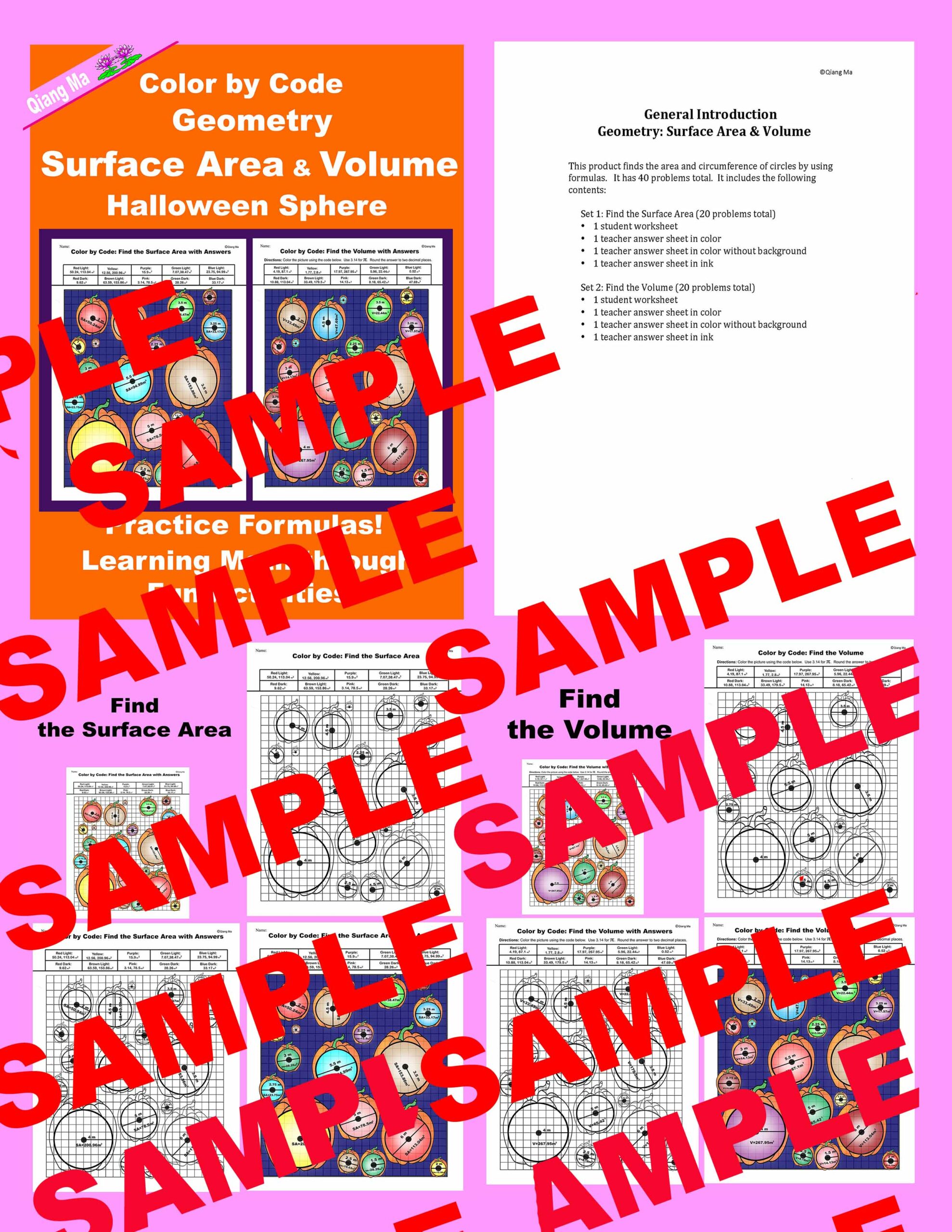 Halloween Color by Code: Surface Area and Volume: Sphere | Made By Teachers