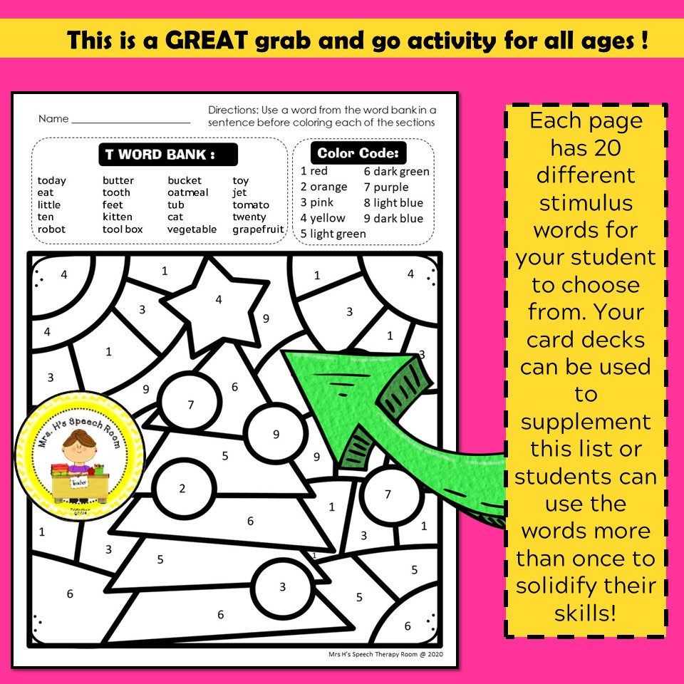 Christmas Speech Therapy Color By Code Grab and Go Activity | Made By ...
