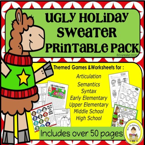 Ugly Holiday Sweater Speech Therapy Printable Pack | Made By Teachers