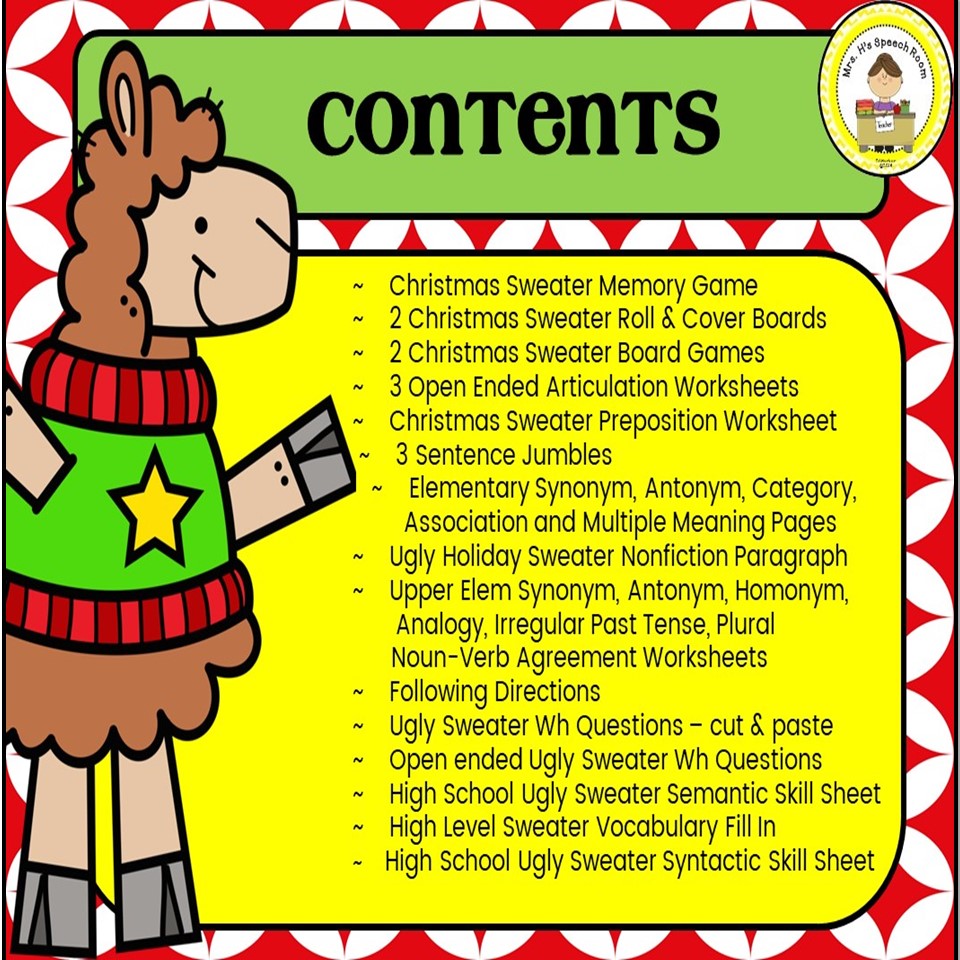 Ugly Holiday Sweater Speech Therapy Printable Pack | Made By Teachers