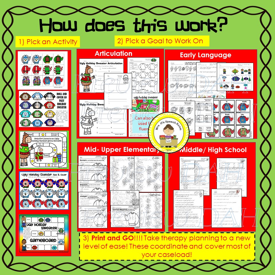 Ugly Holiday Sweater Speech Therapy Printable Pack | Made By Teachers