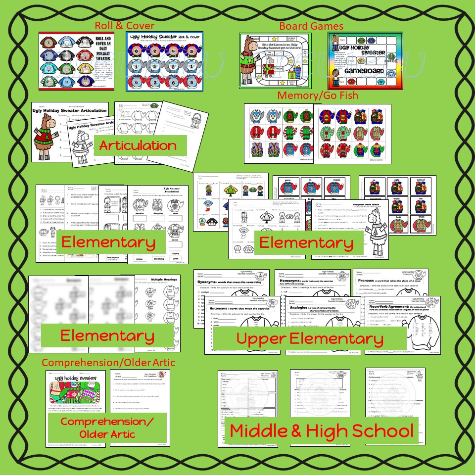 Ugly Holiday Sweater Speech Therapy Printable Pack | Made By Teachers