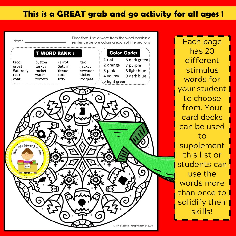 Ugly Holiday Sweater Speech Therapy Color By Code Grab and Go Activity ...