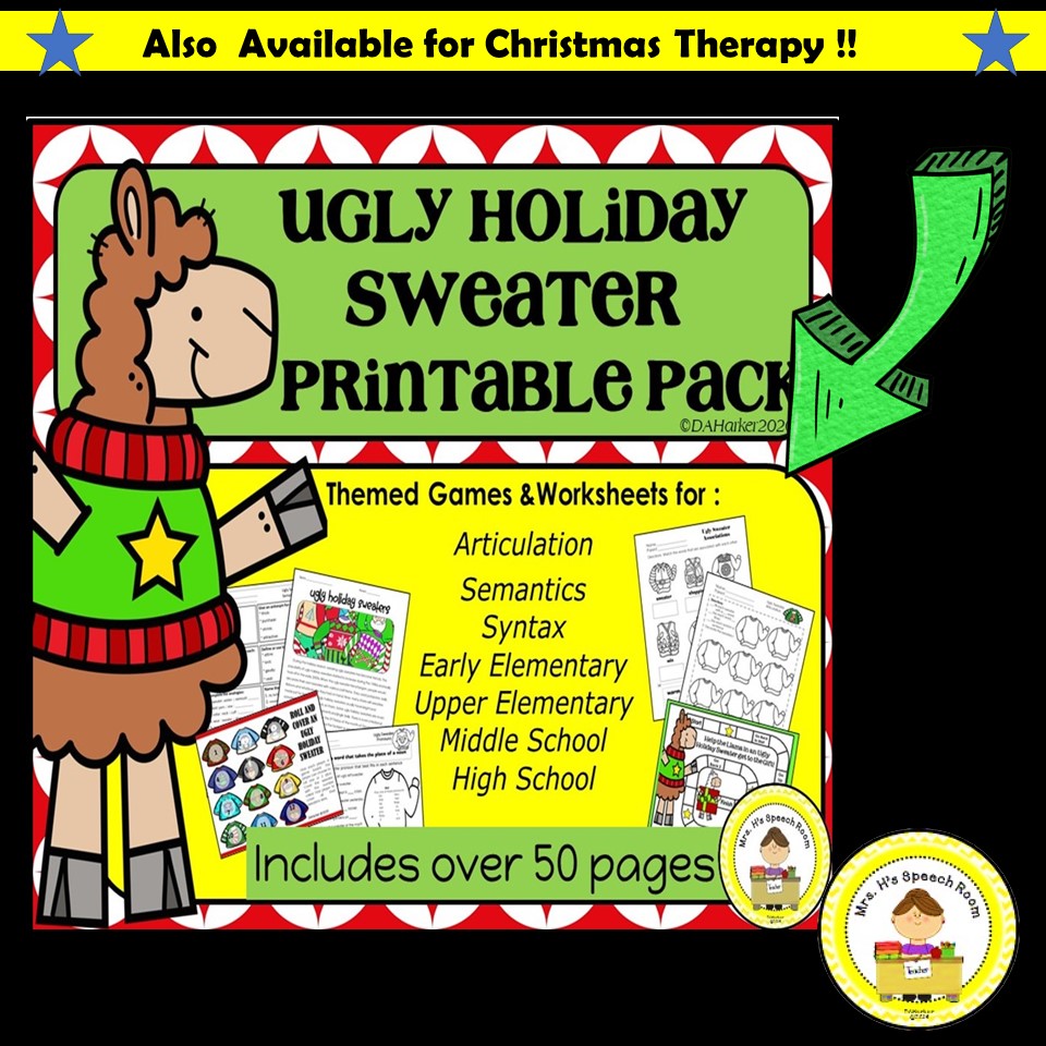 Ugly Holiday Sweater Speech Therapy Color By Code Grab and Go Activity ...