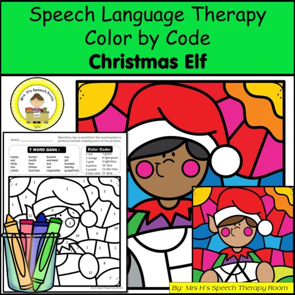 Elf Speech Therapy Color By Code Grab and Go Activity | Made By Teachers