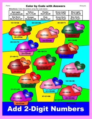 Valentine Color by Code: Add and Subtract to 100: Cupcake - Made By ...